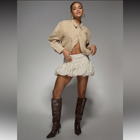 Missguided + | Skirts | Missguided Beige Striped Mini Bubble Skirt ...